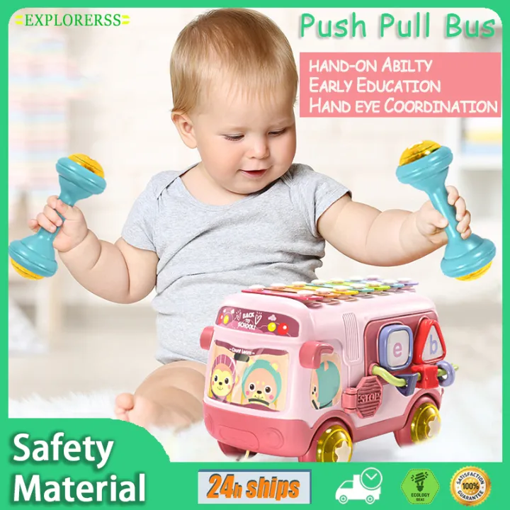 Push Pull Bus Toys for Kids Musical Learning Baby Toys Vehicle with ...