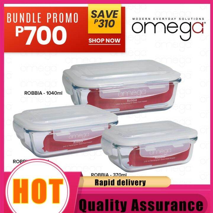 Omega Houseware Robbia Rectangular Glass Food Keeper Set of 3 (370ml 640ml 1040ml) | Lazada PH