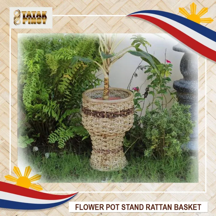 TATAK PINOY Rattan Plant Stand Basket Flower Potted Holder Rack for ...
