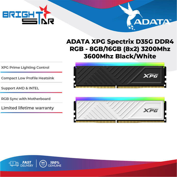 ADATA XPG Spectrix D35G DDR4 RGB (8GB/16GB(8x2)/32GB(16x2) 3200Mhz/3600Mhz - Black / White | Lazada