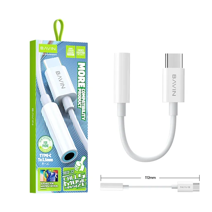 BAVIN AUX33 Headphone Adapter w/ AC Type-C to 3.5mm USB Connector ...