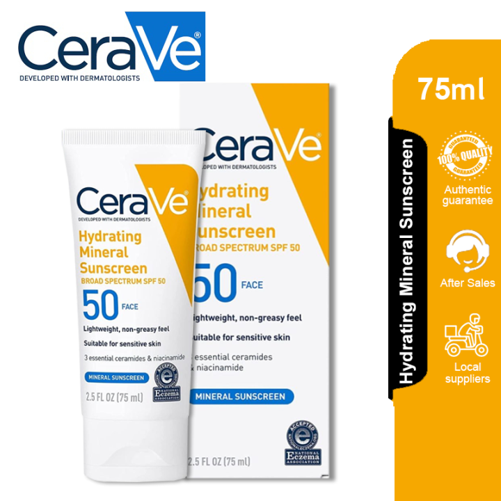 CERAVE Hydrating Mineral Face Sunscreen SPF50 75ml | Lazada