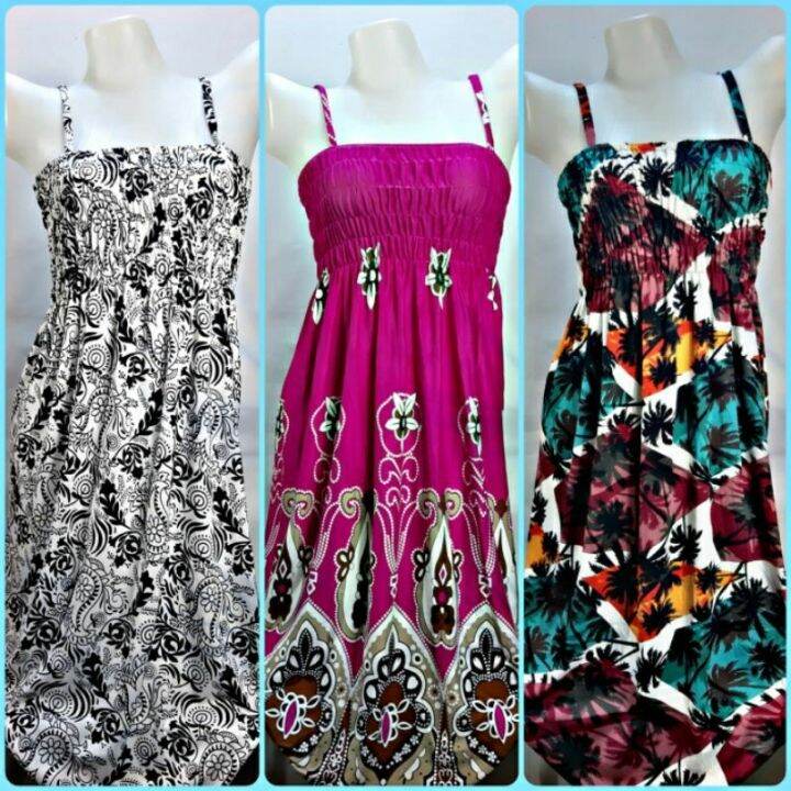 Long Smocking Dress Pambahay Daster Spaghetti Duster | Lazada PH