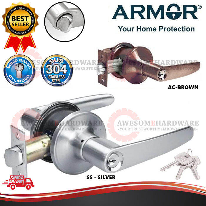 ARMOR 8300 SUS304 STAINLESS STEEL TUBULAR LEVER HANDLE DOOR LOCK SET ...