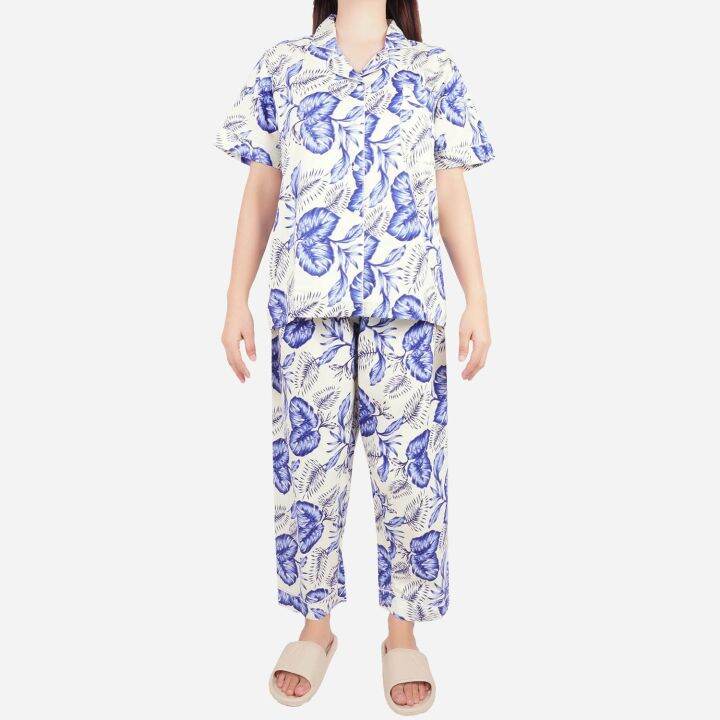 Baleno Sleepwear Ladies Pajama Set Big Leaves Print in Cream | Lazada PH