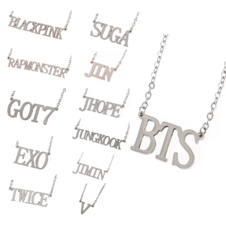 ⊙ KPOP BTS BLACKPINK Clavicle Chain GOT7 EXO TWICE Letter Necklace ...