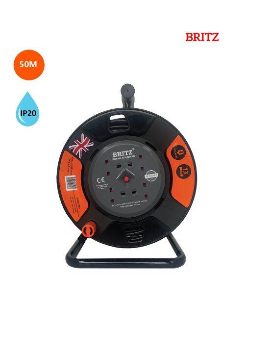 BRITZ Heavy Duty Extension 4 Way x 13A Portable Cable Reel with Surge ...