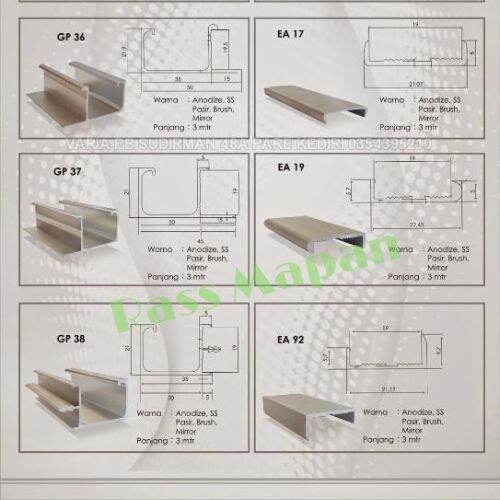 Frame Aluminium Handle Lemari Sliding Huben EA-17, EA-19 BRUSH BUKAN ...