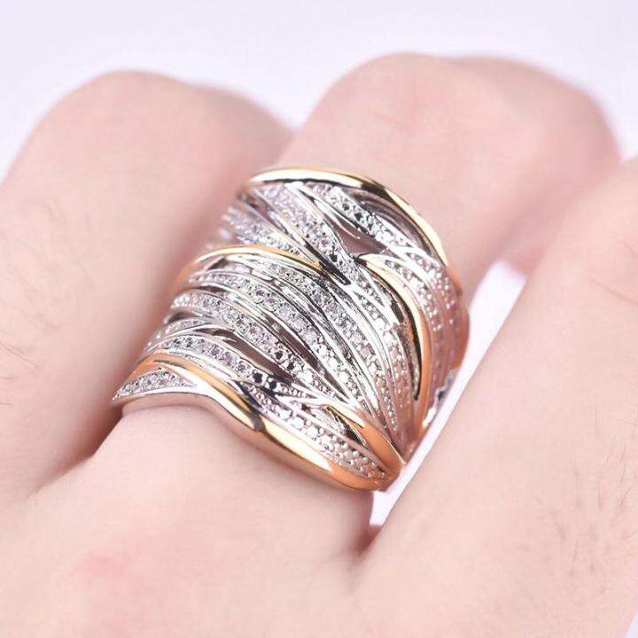 Silver AAA Zircon Luxury CUrve Intersection Female Crystal Round Stone ...