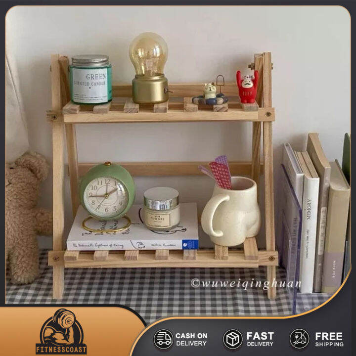 Simple ins wooden double-layer table shelf dormitory room bedroom desk ...