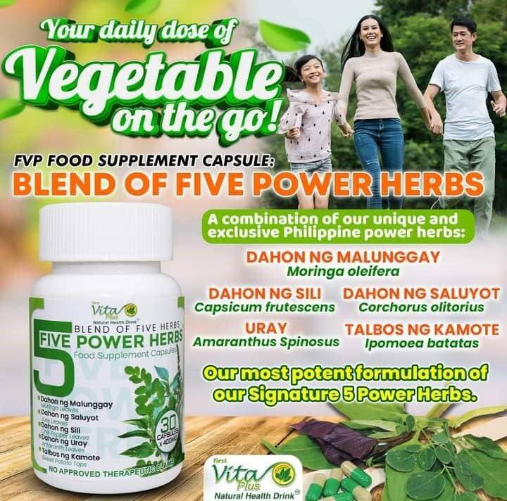 BLEND OF 5 POWER HERBS Food Supplement 30 Gelatin Capsules First Vita ...