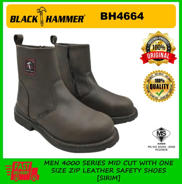 BLACKHAMMER BH4664 MEN 4000 SERIES MID CUT WITH ONE SIZE ZIP LEATHER SAFETY SHOES [SIRIM] | Lazada