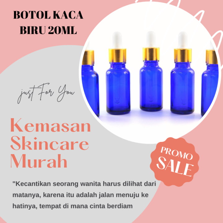 (ISI 10PCS) OBRAL BOTOL KACA PIPET 20 ML BIRU MENGKILAP - RING GOLD ...