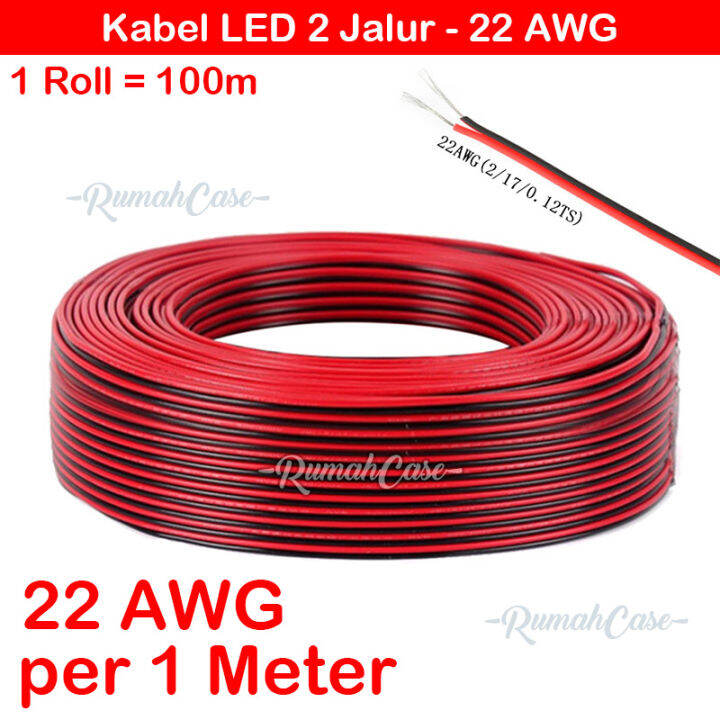 Kabel DC 2 Jalur 22 AWG Serabut 5v 12v 24v per 1 meter 1m cable meteran ...