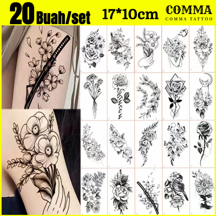 20in1 Rose tattoo Tato bunga Tato hewan Tato temporary Tato anak ...