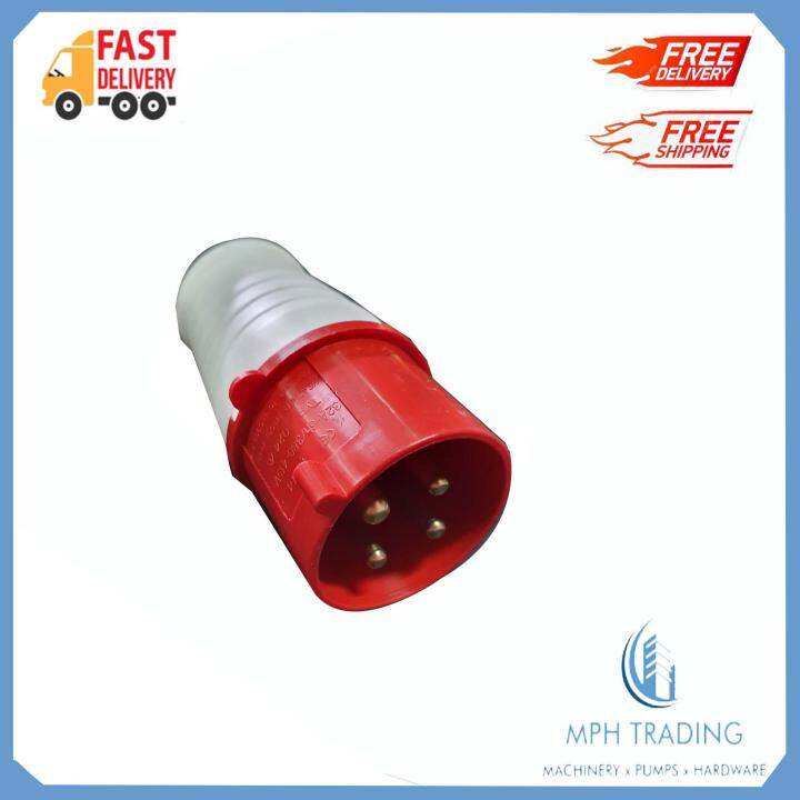 024-Red 32A 415V 3 Phase 4 PIN Waterproof Industrial Plug (RED) | Lazada