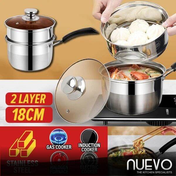 Nuevo [ 2 LAYER ] 18CM Stainless Steel Milk Pot + Steamer layer Cooker ...