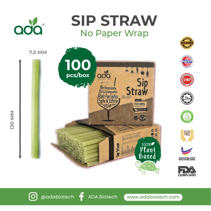 ADA SIP STRAW 7.5mm (100 pcs/box) Rice straws, 100% Food Based ...