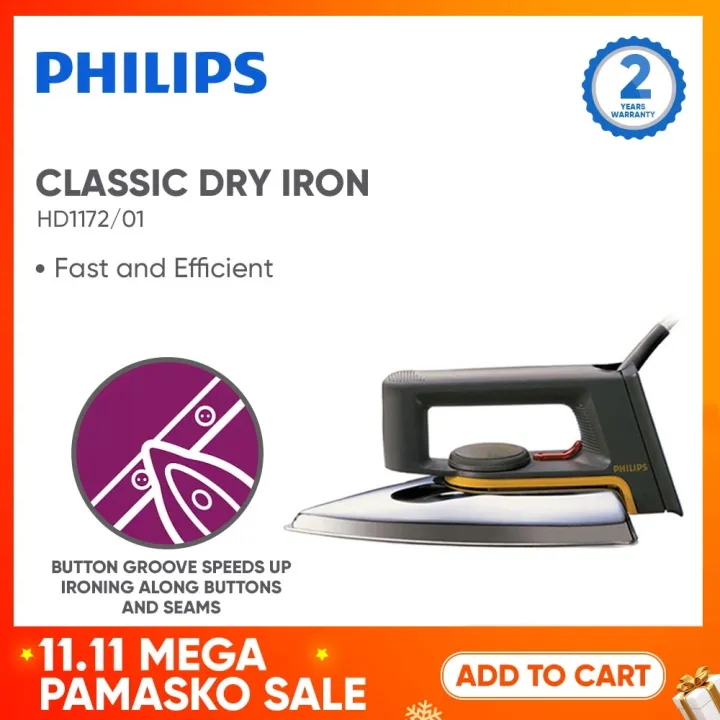 Philips HD1172/01 Garment Care Dry Iron 1000W - Dual voltage - Aluminum ...