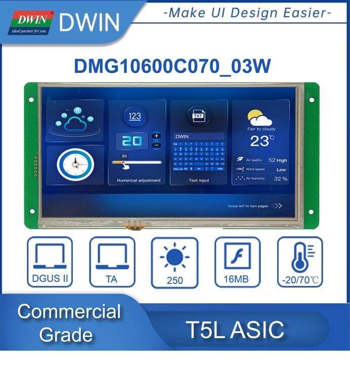 DWIN 7 Inch Arduino and PLC LCD Monitor,1024*600 Resolution HMI UART Display Connect To Mega ...