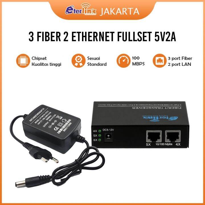 3F2E Fiber Optik Media Converter Single Mode 2 Rj45 Dan 3 Sc Port 10 ...