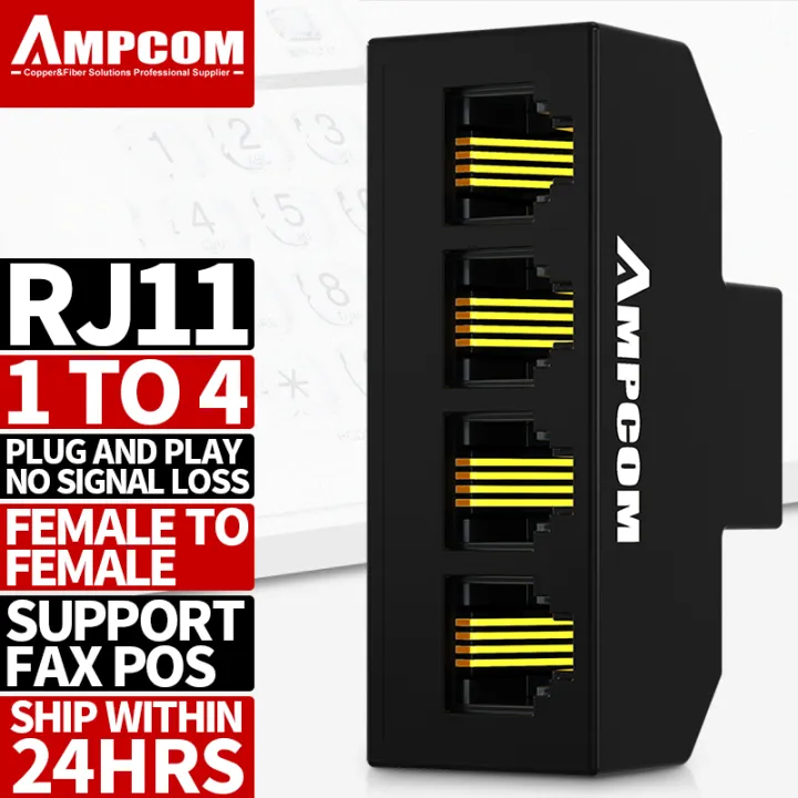 AMPCOM RJ11 Telephone Converter RJ-11 Classic 6 Pins Female 1 to 3 & 4 ...