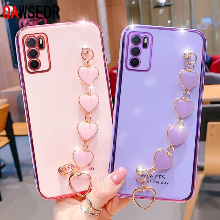 QAWSEDR เคสสำหรับ OPPO A16สายรัดข้อมือรูปหัวใจ,เคสโทรศัพท์ซิลิโคนนิ่ม ...