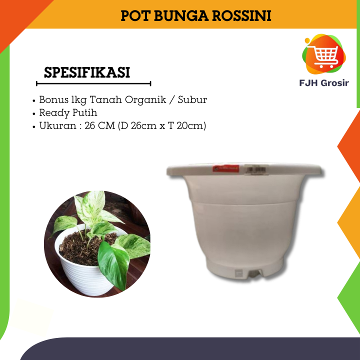 Pot Bunga 26 CM Plastik Putih Eagle Rossini Tempat Wadah Bunga Tumbuhan ...