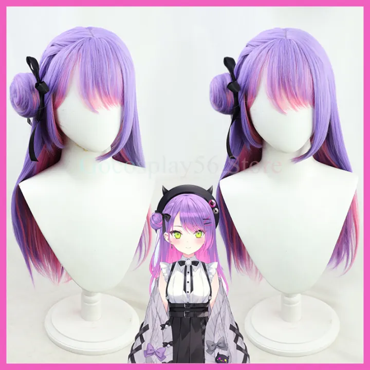 VTuber Tokoyami Towa Wig Bun Ribbon Hololive Idol Cosplay Girls Purple ...