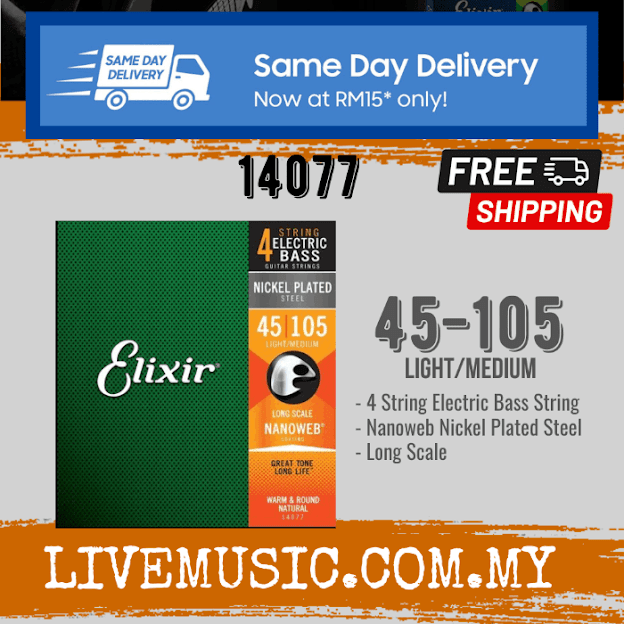 Elixir 14077 Nanoweb Medium Long Scale 4-String Electric Bass Strings (45-105) | Lazada