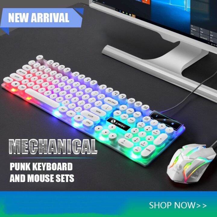 GTX300 Punk Retro Backlit Gaming Keyboard USB Wired Suspended and Mouse ...