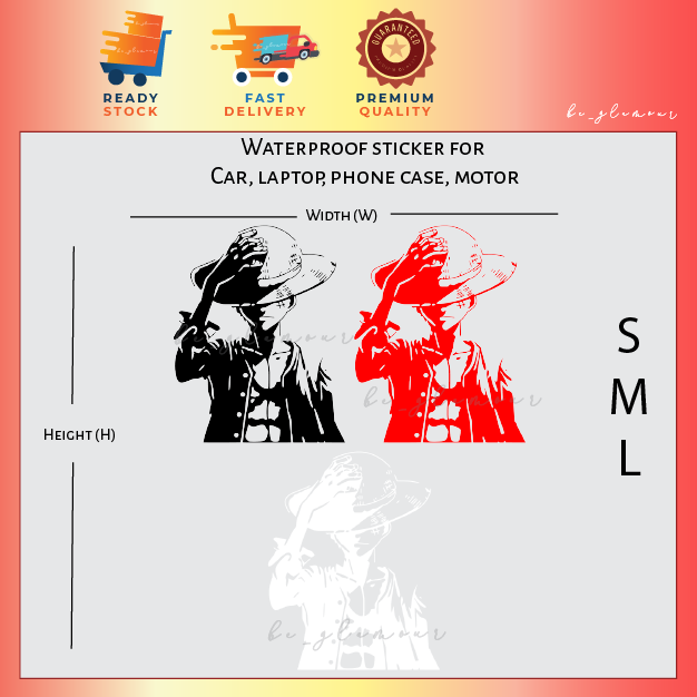 [D4] Luffy Sticker Mugiwara One Piece Reflective kereta stiker pantulan ...