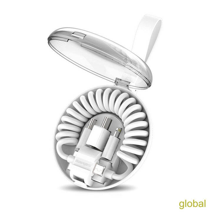 Portable Telescopic Spring Data Cable With Storage Box 3-in-1 Charging ...