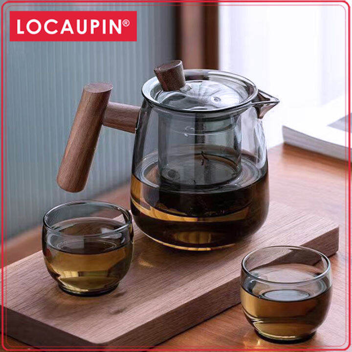 Locaupin Glassware Borosilicate Glass Teapot Set Stovetop Microwave Safe High Temperature Tea ...