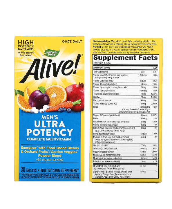 Nature's Way Alive! Men's Ultra Potency Complete Multivitamin 30 or 60 ...