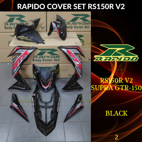 RAPIDO COVER SET RS150R/RS150 V2 V3 SUPRA GTR150 (2) BLACK (STICKER ...