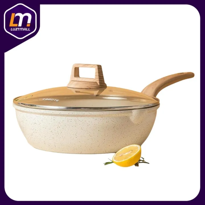 Luztmall Non Stick White Granite Deep Frying Pan Kitchen Kawali Wok ...