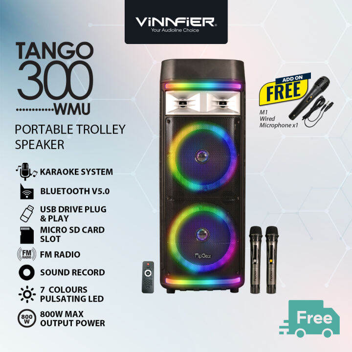 VF Tango 300 WMU 2021 TWS Portable Trolley Speaker With 2 UHF Wirelss Mic Bluetooth Super Bass ...