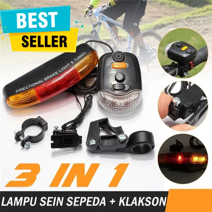 Lampu Sepeda Rem Sein Kiri Kanan 7 LED dengan Klakson XC407 3 in 1 Bike ...