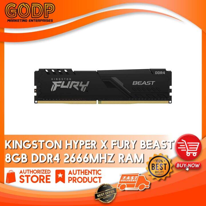 KINGSTON Hyper X Fury Beast 8GB DDR4 2666MHZ (KF426C16BB/8) Gaming Memory PC Memory RAM Computer ...