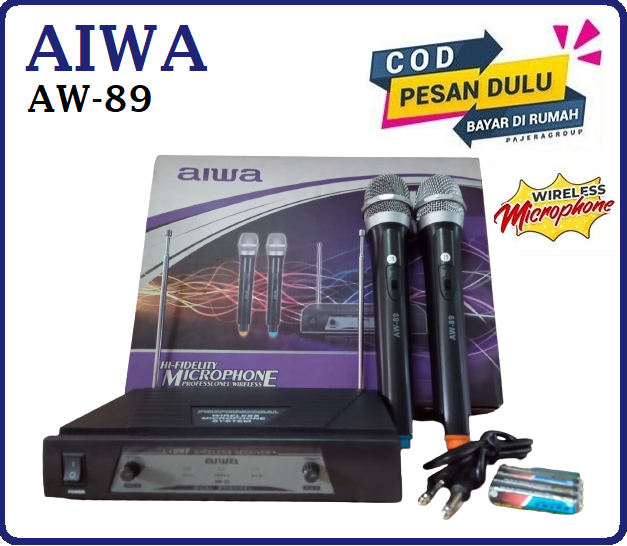 Mic Wireless Aiwa AW 89 UHF Hitam Microphone Double Wireless ...