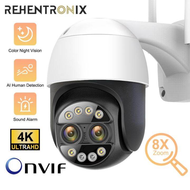 4K ONVIF WiFi IP Camera 8MP Dual Lens PTZ Camera 8X Zoom Outdoor Video ...