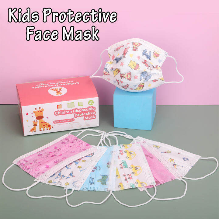 Kids Face Mask Disposable 50pcs Mask Cute Cartoon Design Dust Splash ...