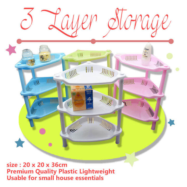 3 Layer 3 Tier Triangular Plastic Space Saver Shelves Basket Corner ...
