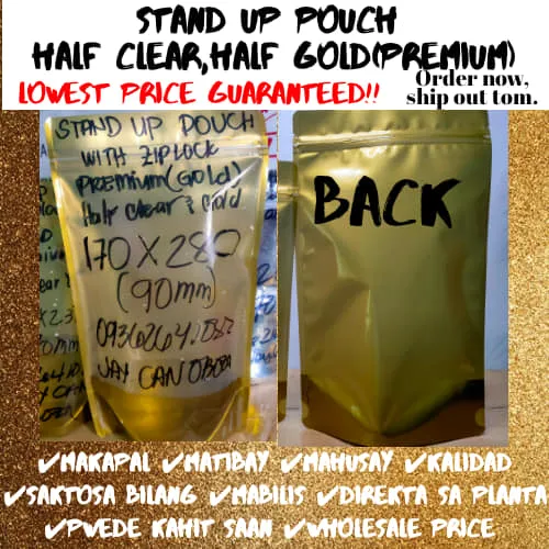 Cpack half clear and gold premium stand up pouch packaging plastic ...