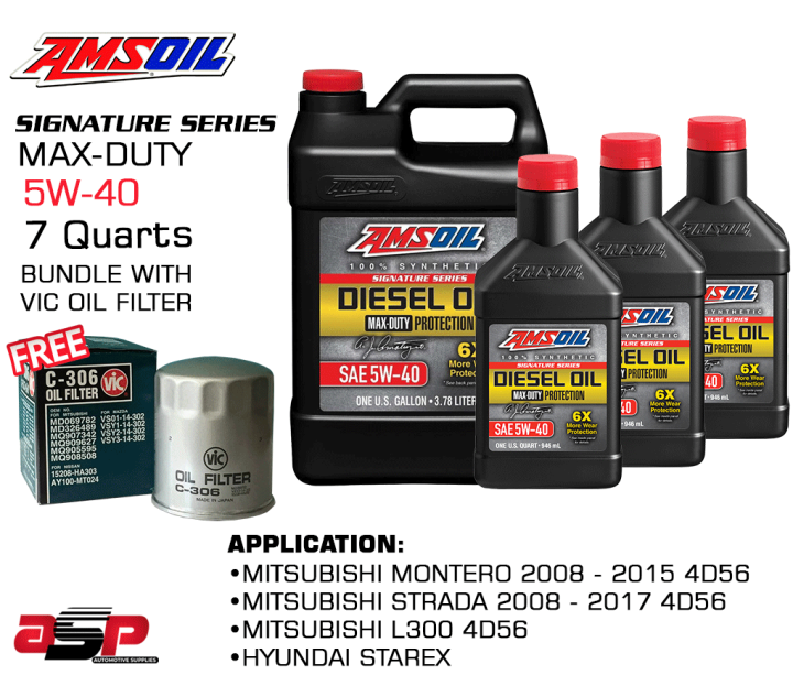 AMSOIL Signature Series Max-Duty Synthetic Diesel Oil 5W-40 7 Quarts ...