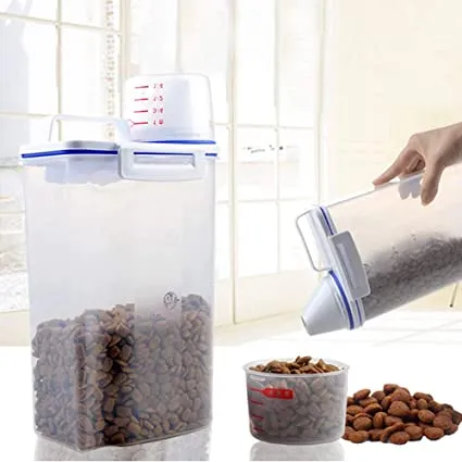 [2.5L] Pet Dog Cat Air Tight Sealed Food Container Storage with Measuring Cup Food Container ...