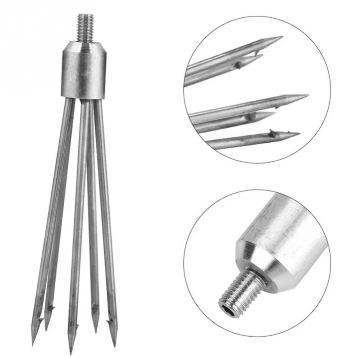 SDGBF Tool Harpoon Tip Sharp 5 Prong Stainless Steel Spearhead Fishing ...
