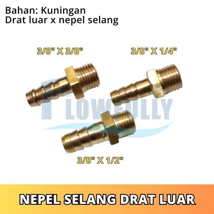 NEPEL SELANG DRAT LUAR 3/8 X 1/2 INCH KUNINGAN SAMBUNGAN DRAT LUAR ...