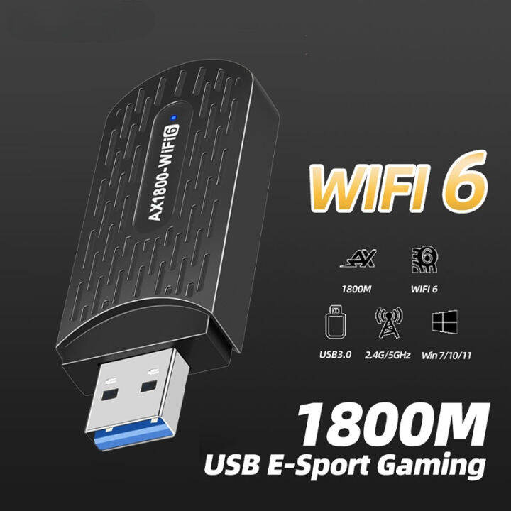 WiFi 6 USB Adapter 1800Mbps 2.4G/5GHz Dual Band 802.11AX Wireless Wi-Fi ...